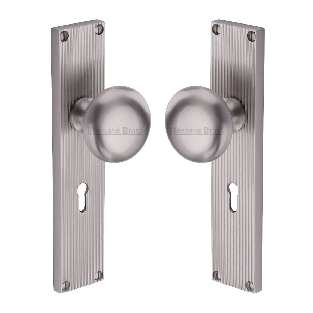 Heritage Brass Mortice Knob on Reeded Lock Plate Victoria Design Satin ...